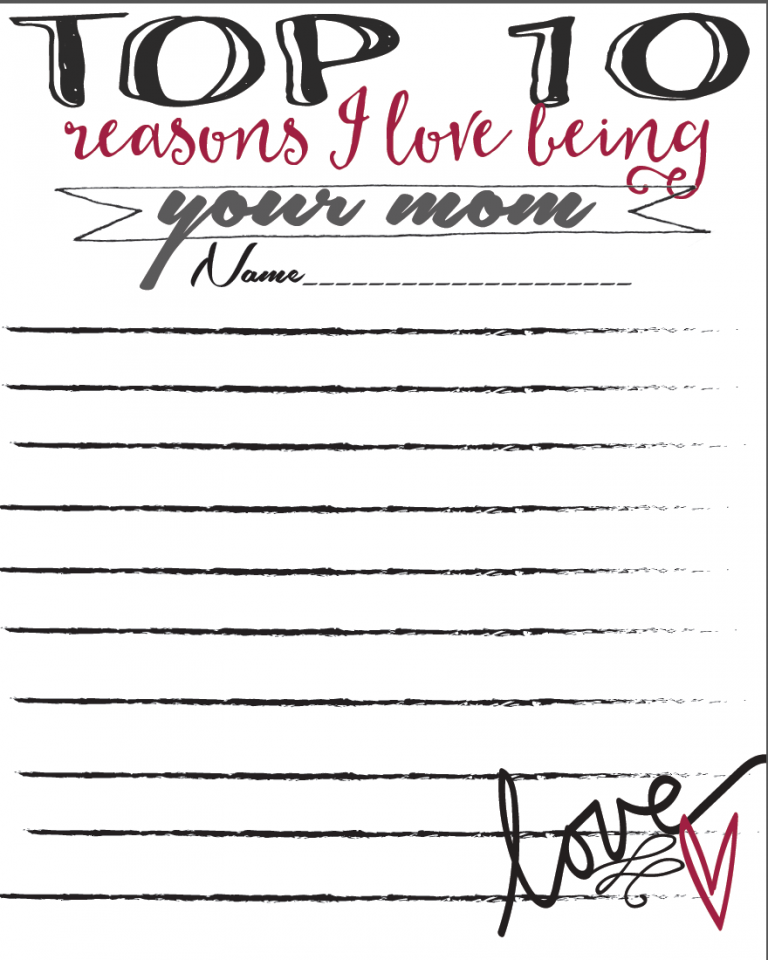 Mother's Day: Top Ten Reasons {printable} for Kids - Krista Gilbert